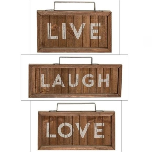 Accents | Large Live Laugh Love Slatted Wood Signs With Handles Set Of ...